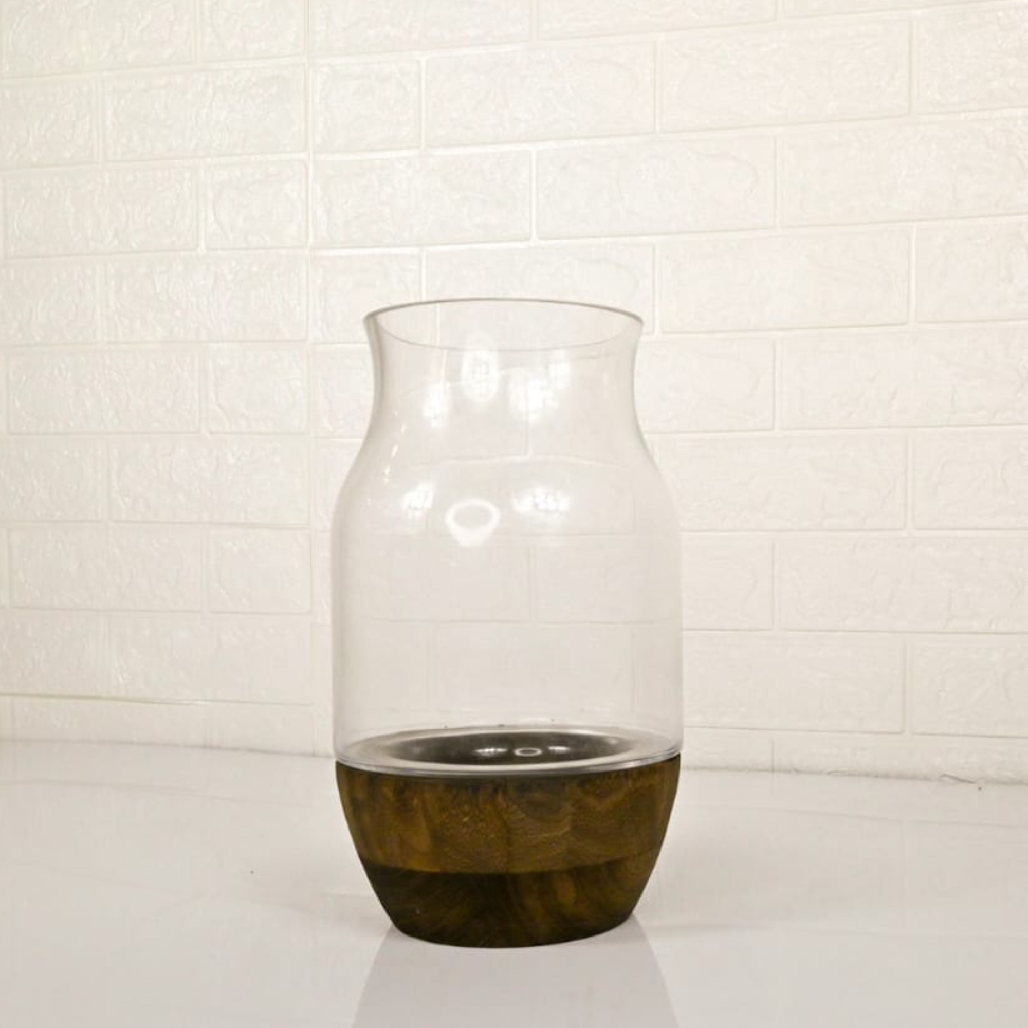 Oriental Flowers - WOOD BASE GLASS VASE